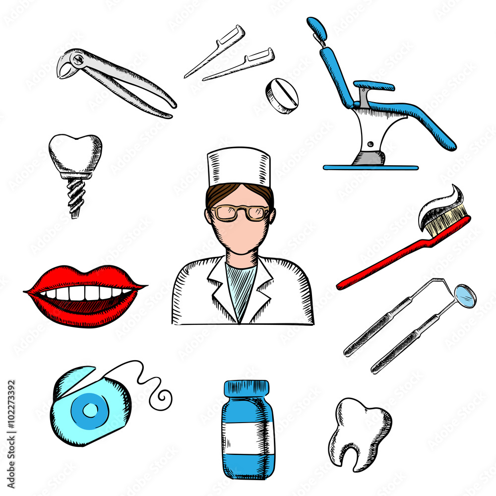 Dentistry medicine with dentist and dental elements Stock Vector ...