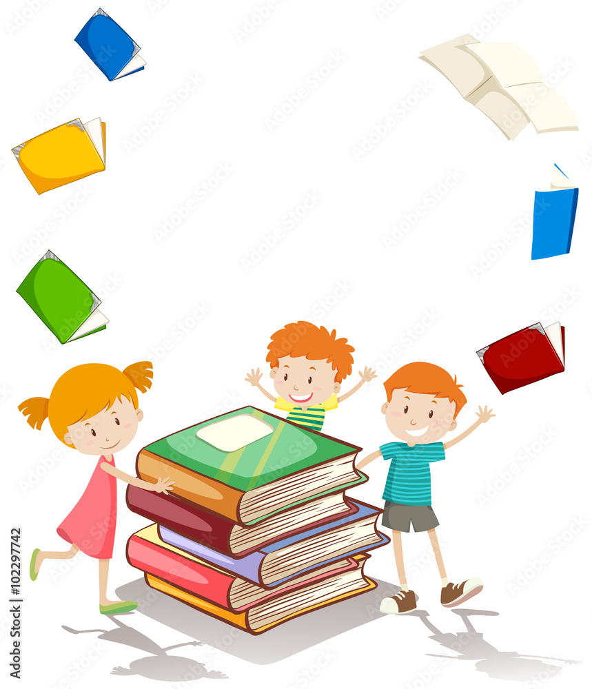 Border design with children and books Stock Vector | Adobe Stock