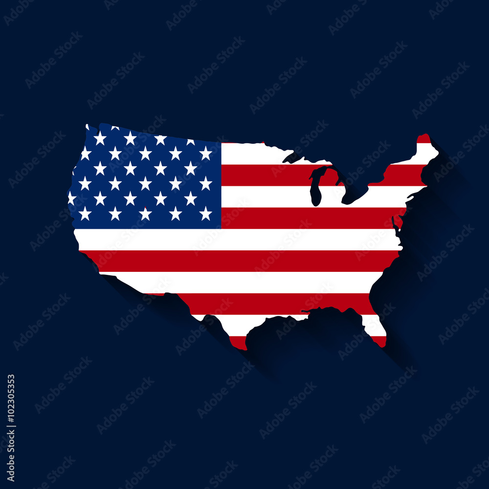 USA flag. Shape of American map. United States of America. Vector ...