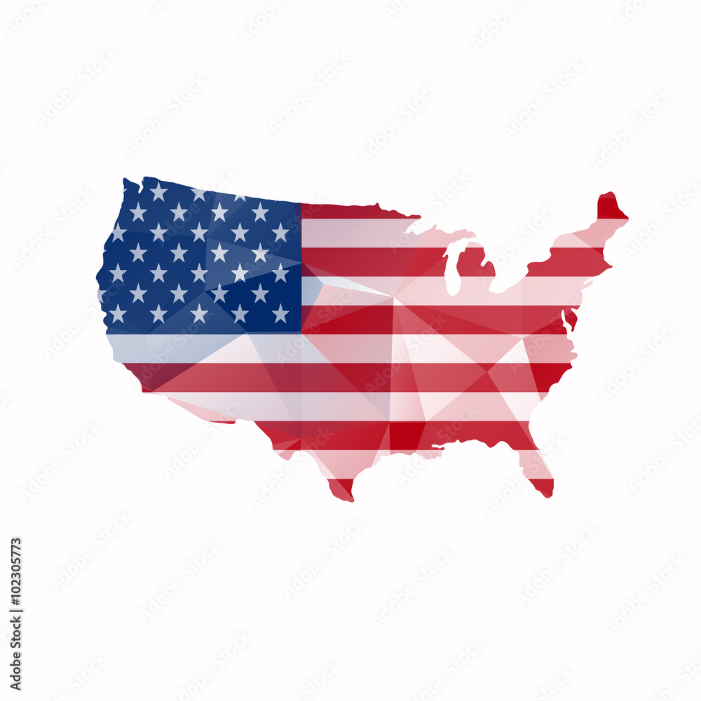 USA flag. Shape of American map. United States of America. Vector ...