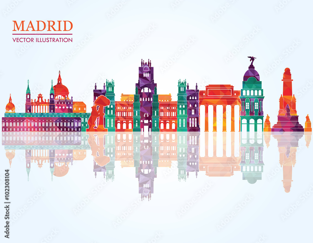 Photo & Art Print Madrid detailed skylines. vector illustration ...