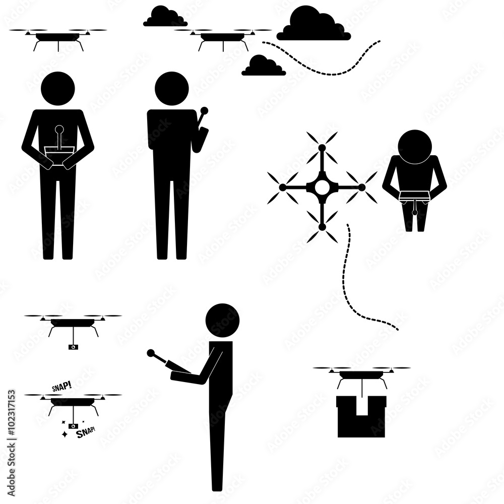 Men with drones doing jobs and flying icon symbol sign vector info ...
