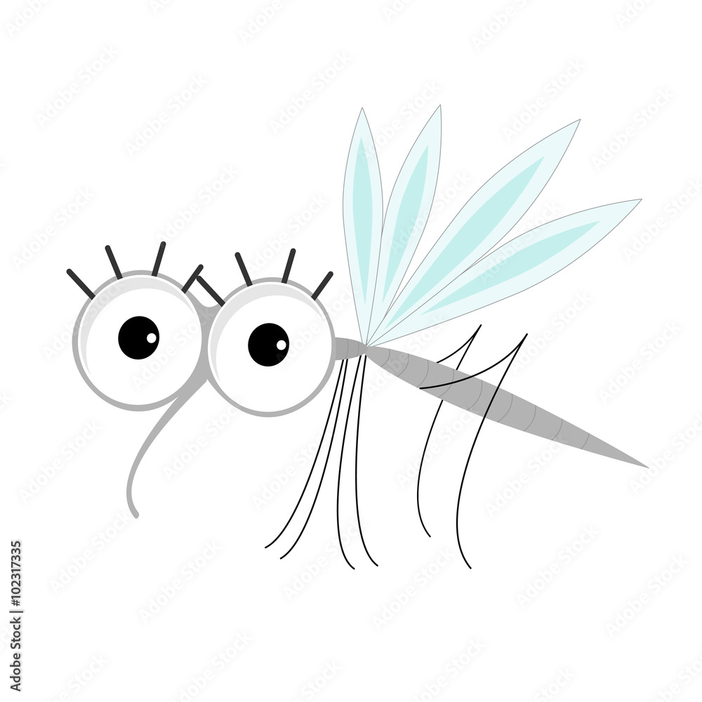 Mosquito. Cute cartoon funny character. Insect collection. Flat design ...