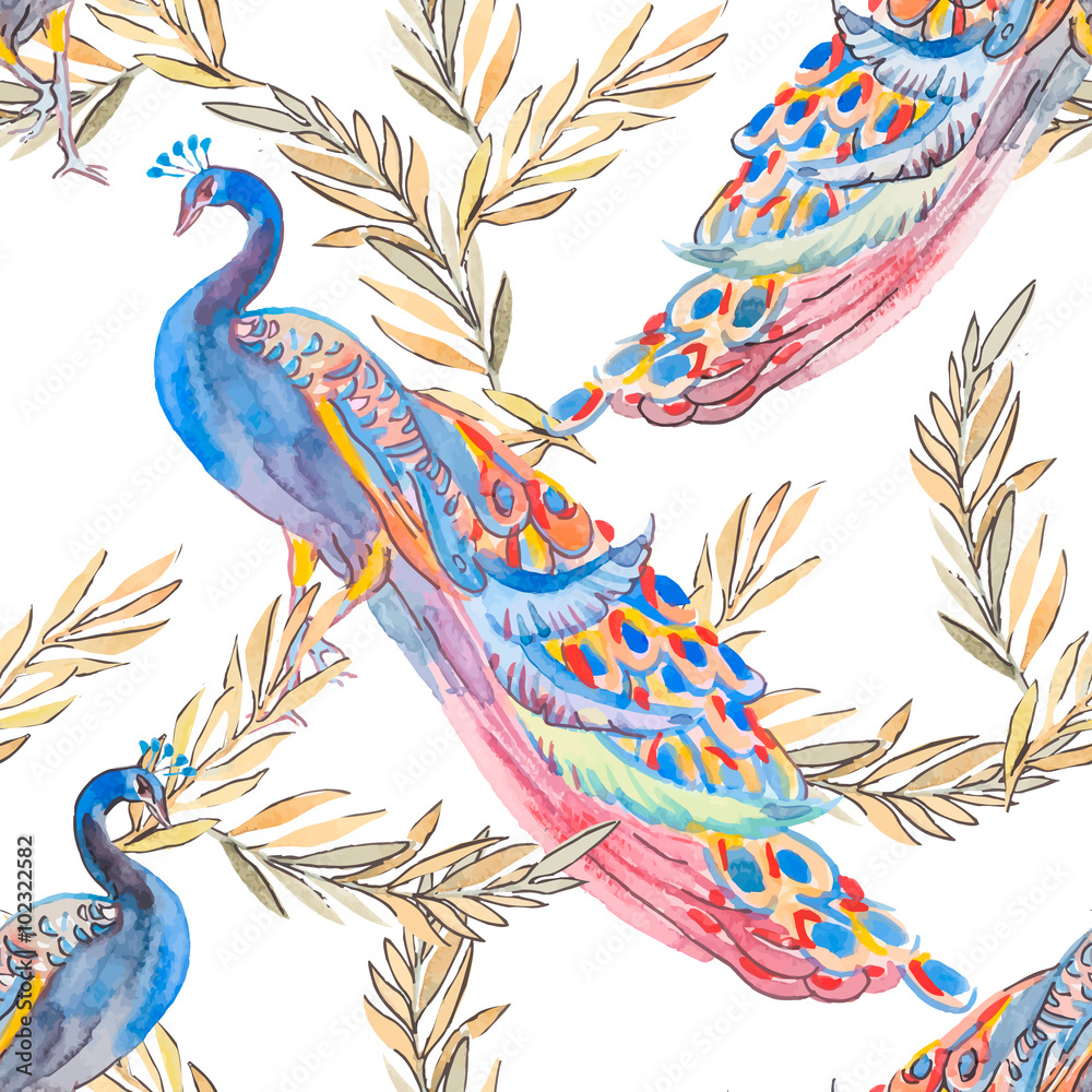 Beautiful peacock pattern. Vector. Peacocks and plants. Stock Vector ...