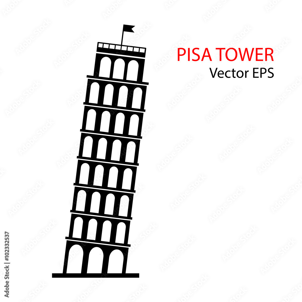 Leaning Tower of Pisa, Italy. Vector illustration isolated on white ...