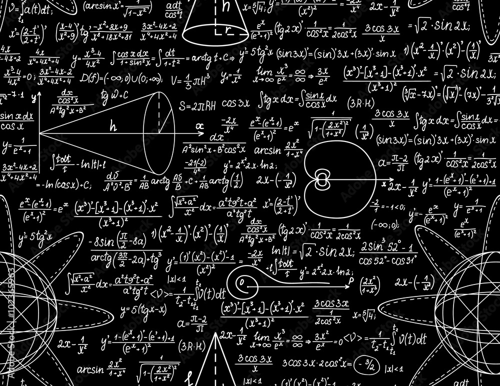 Mathematical vector seamless pattern with figures and calculations. You ...