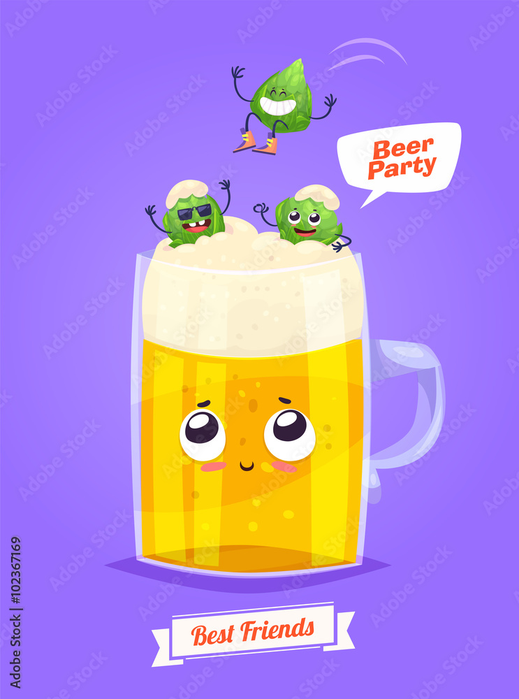 Set of beer characters. Vector cute cartoons Stock Vector | Adobe Stock