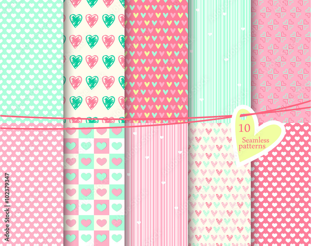 Heart seamless patterns. Endless texture can be used for wallpaper, web ...
