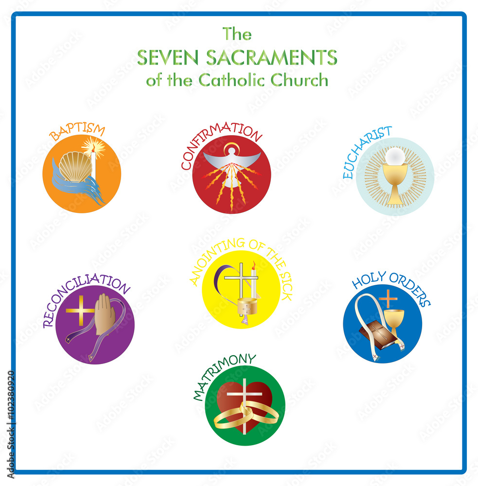 Poster Symbols of the seven sacraments of the Catholic Church – Wall ...