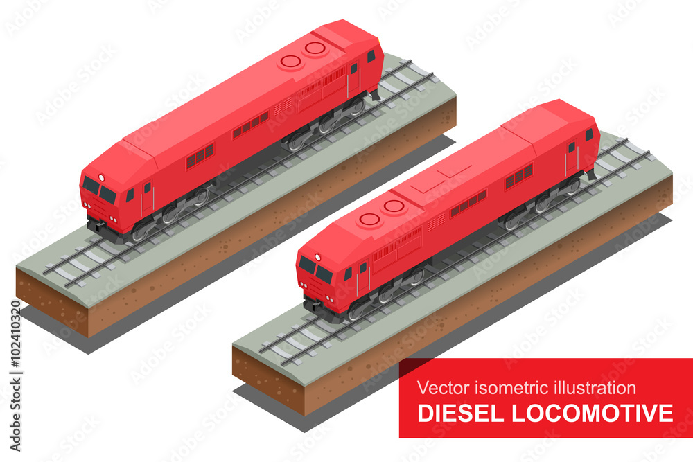 Vector isometric illustration of Diesel Locomotivel. Train Locomotive ...