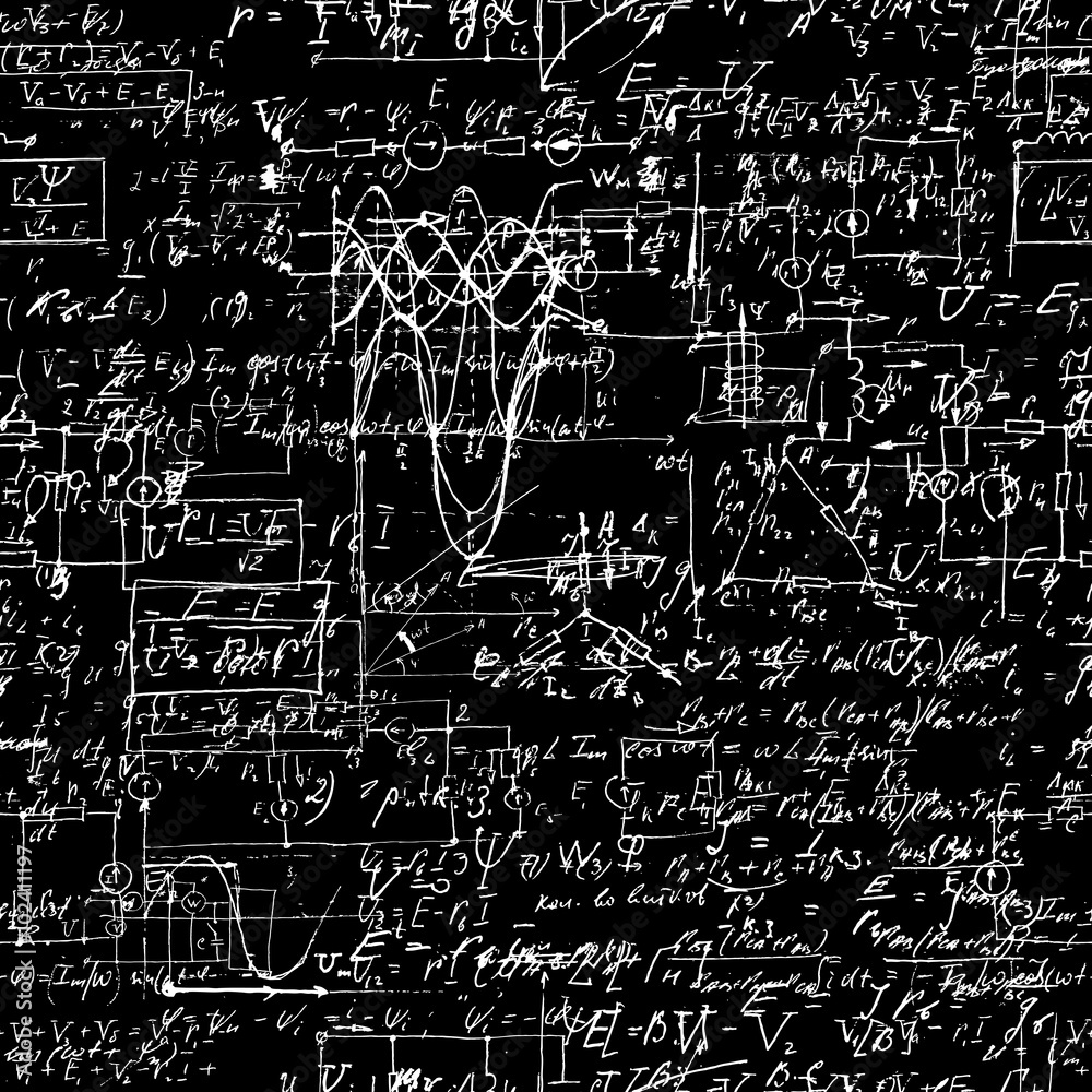 Seamless pattern of geometry, math, physics, electronic engineering ...