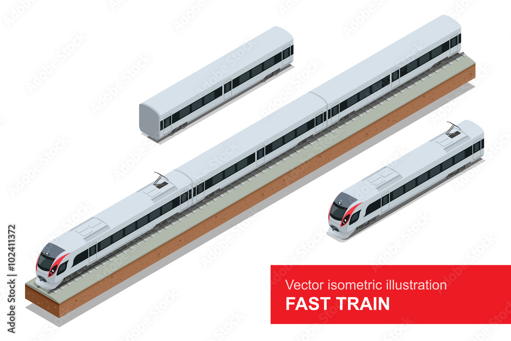 Modern high speed train. Vector isometric illustration of a Fast Train ...