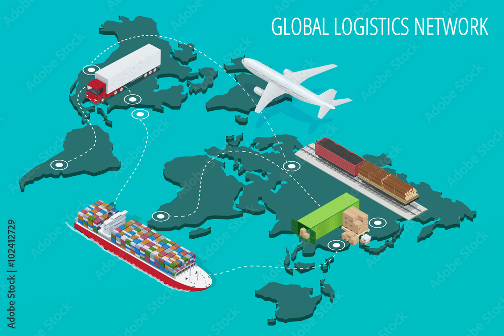 Global logistics network Flat 3d isometric vector illustration Set of ...