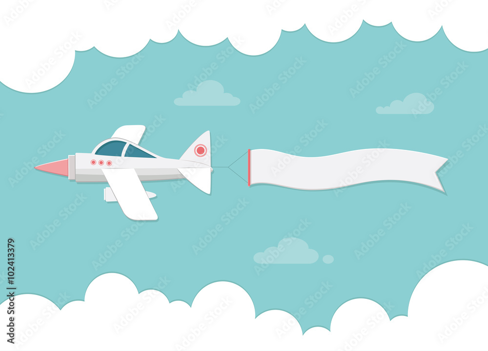 Small plane carrying a banner. Flat vector illustration for bann Stock ...