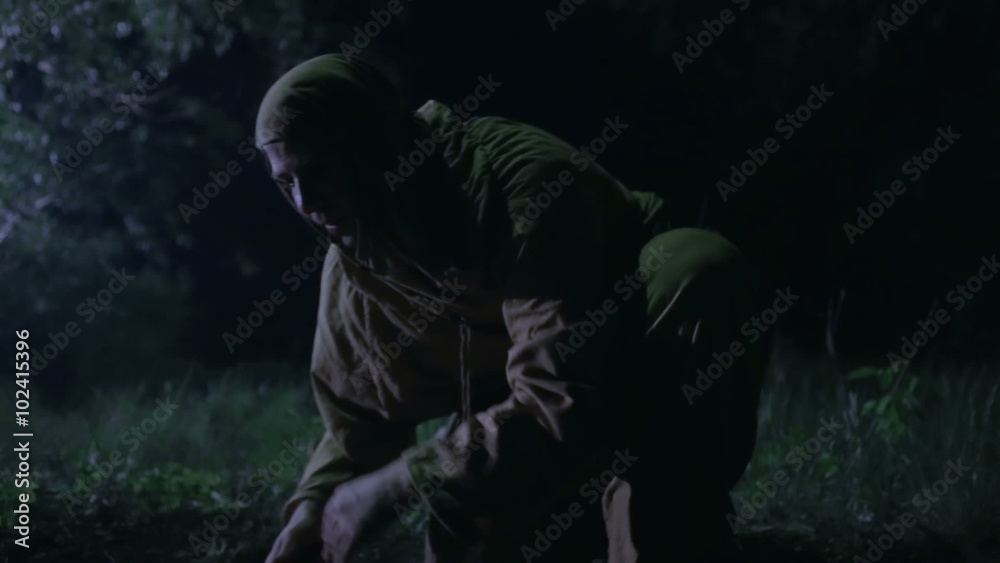 Video Stock Soviet commando lays the explosives. World war II. The ...