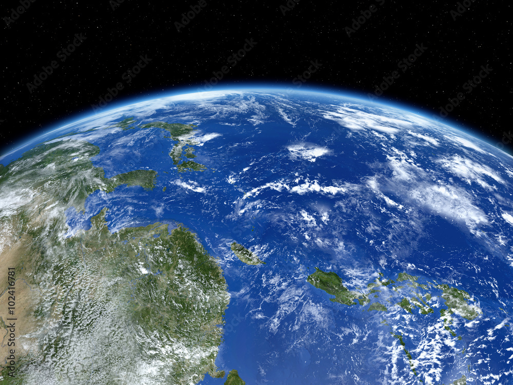 Earth from satellite. View of east Asia and Pacific Ocean from space ...