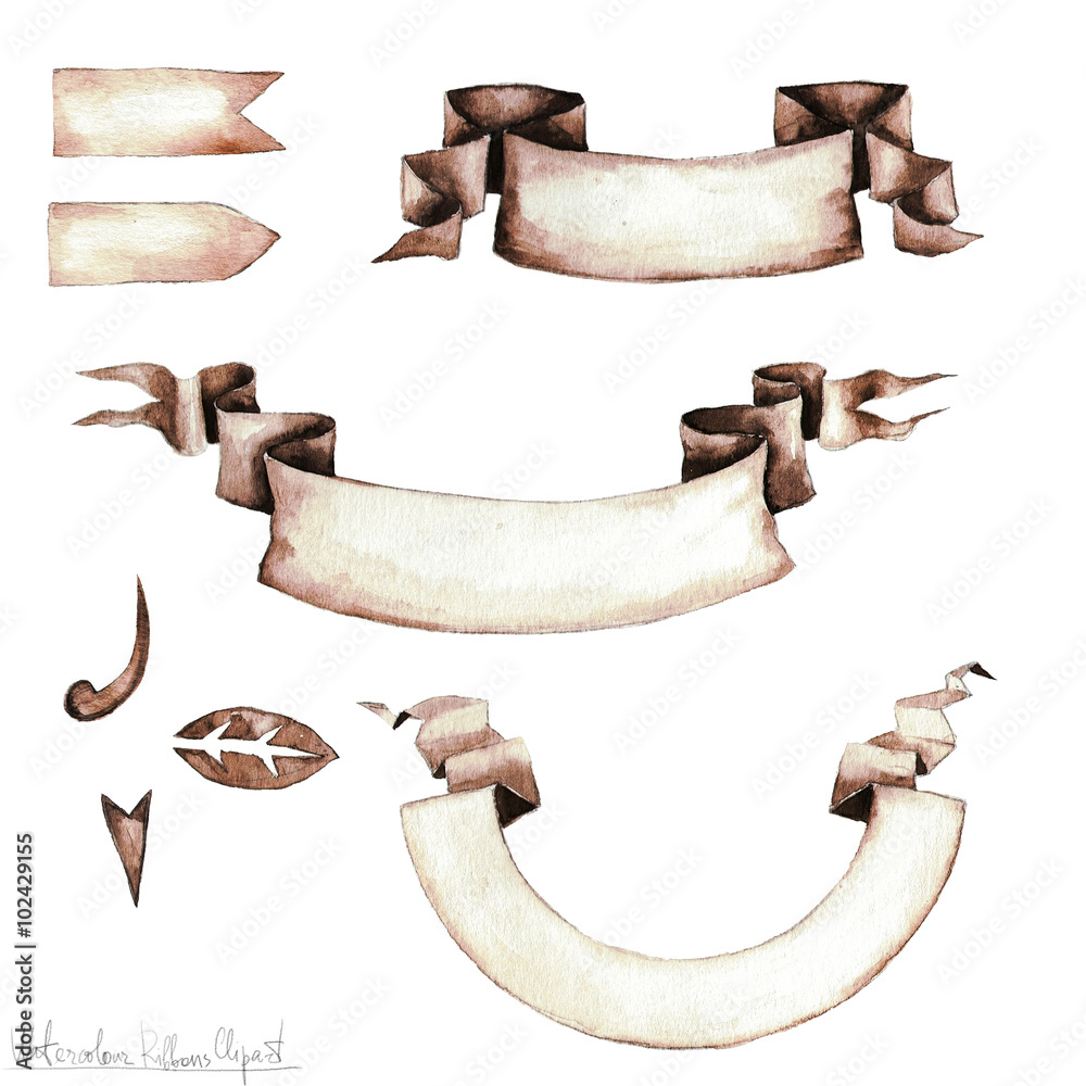 Watercolor Design Clipart - Ribbon banners Stock Illustration | Adobe Stock