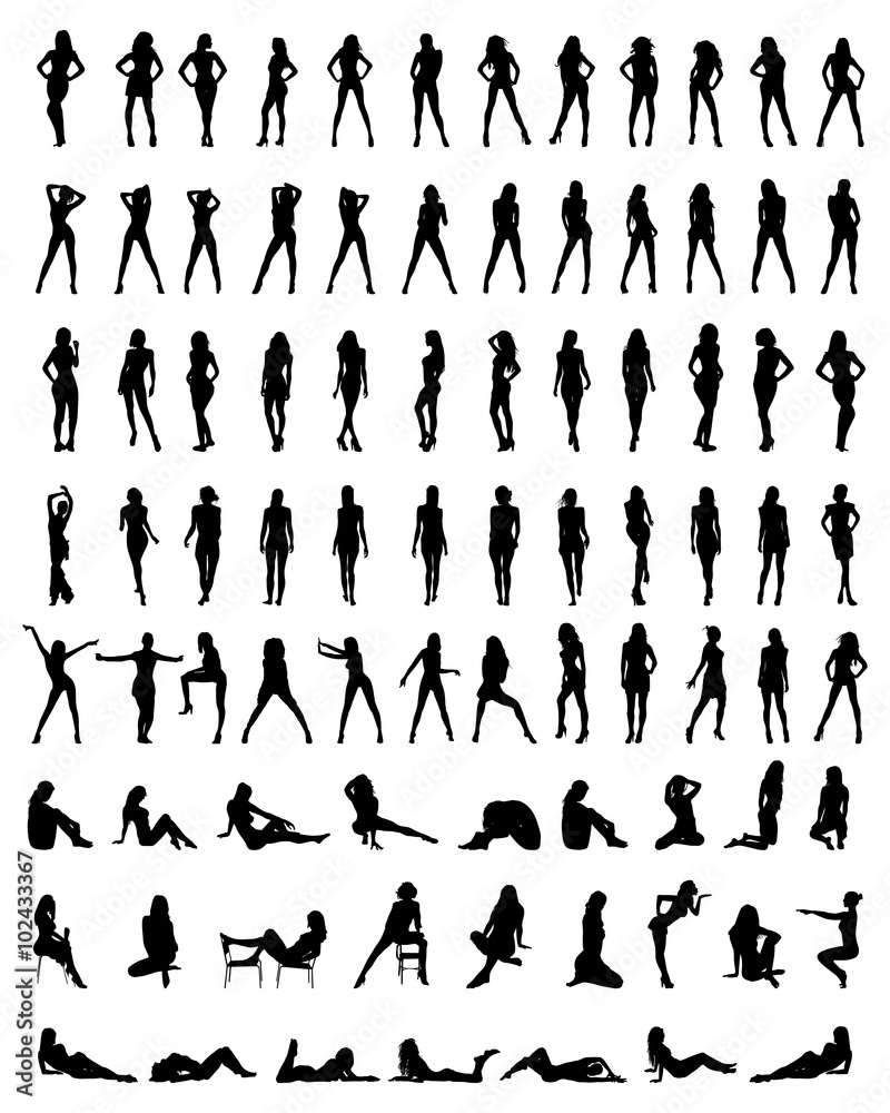 Black Silhouettes Of Beautiful And Sexy Girls Vector Stock Vector