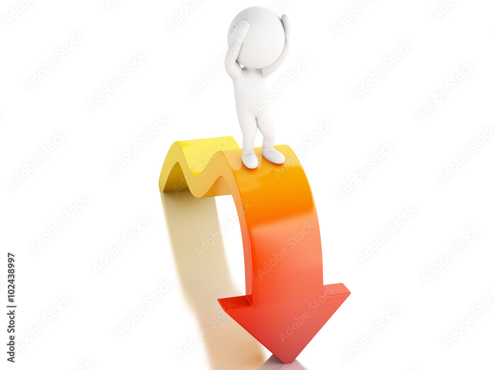 3d White people with red arrow falling. Decrease concept. Stock ...