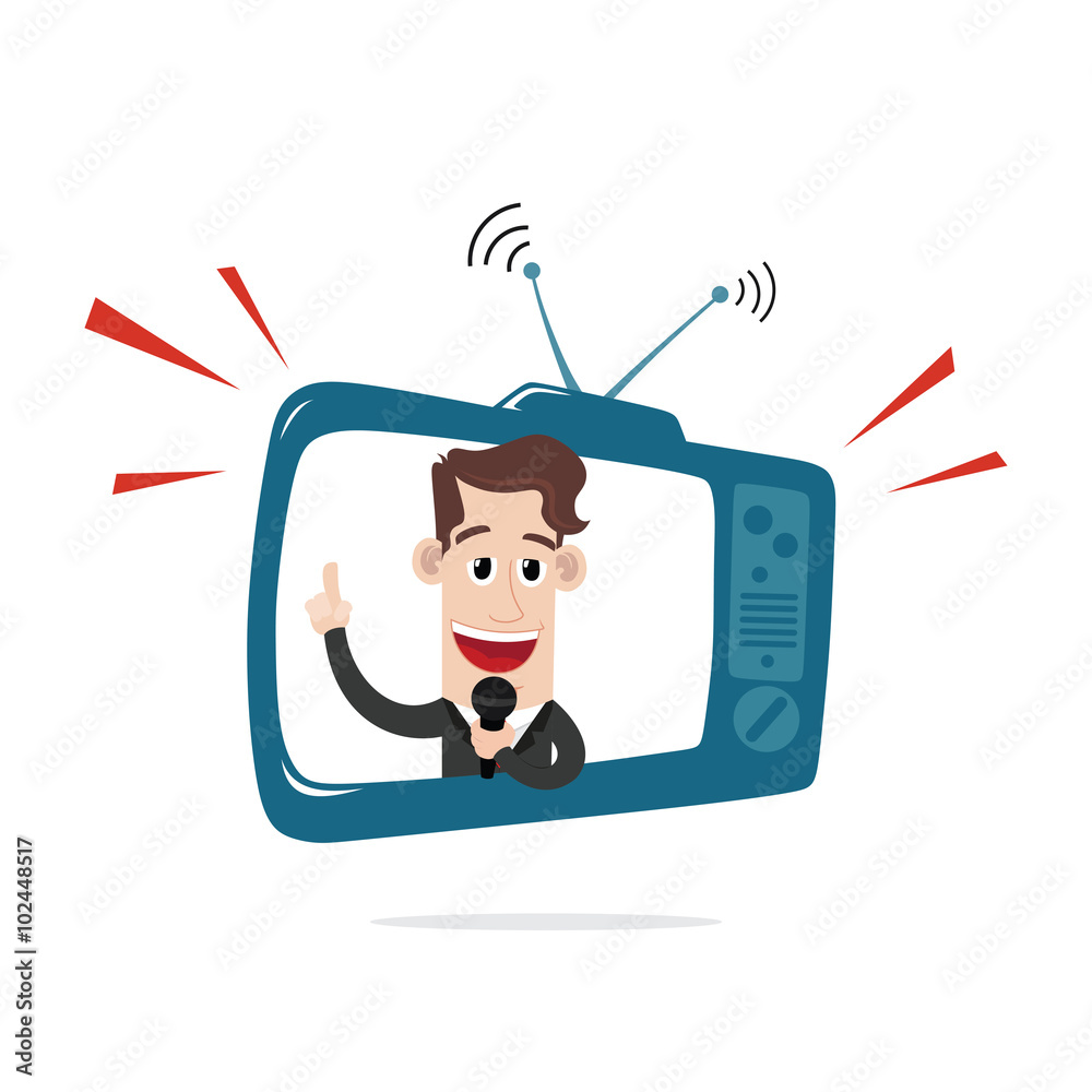 Businessman behind TV screen Stock Vector | Adobe Stock