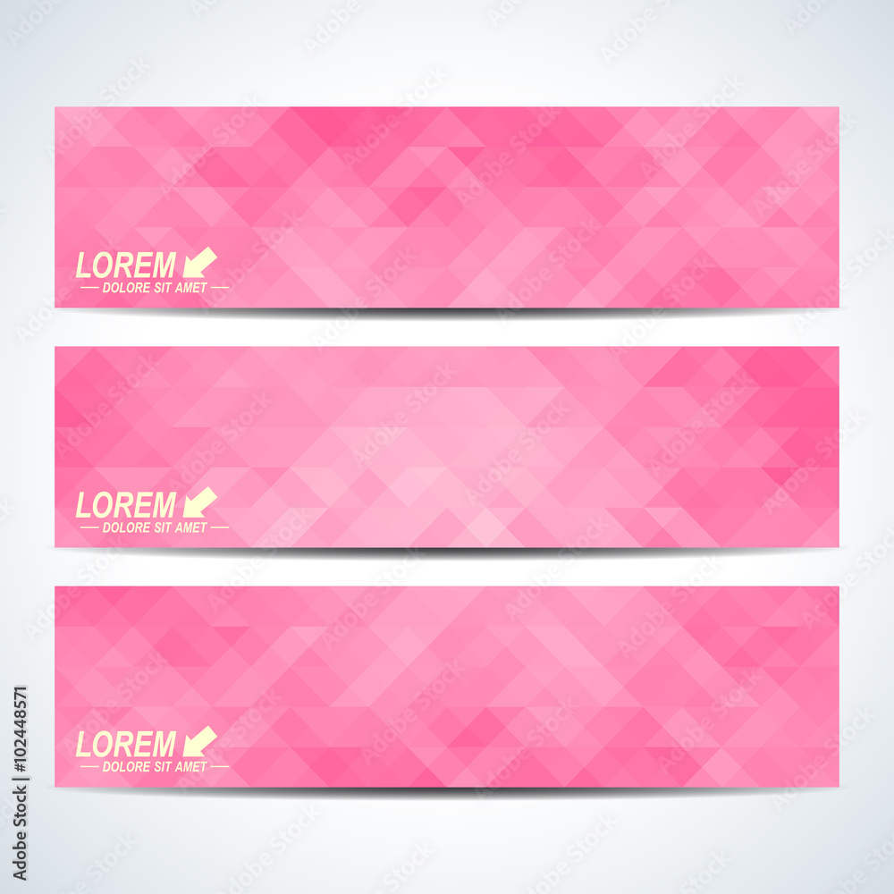 Pink set of vector banners. Background with pink triangles. Web banners ...