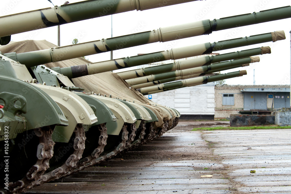 Main battle tank are in line at the deployment location Stock Photo ...