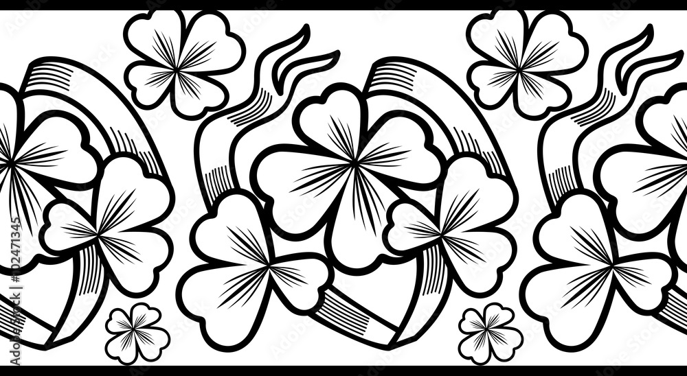 Seamless border with outline clover Stock Vector | Adobe Stock