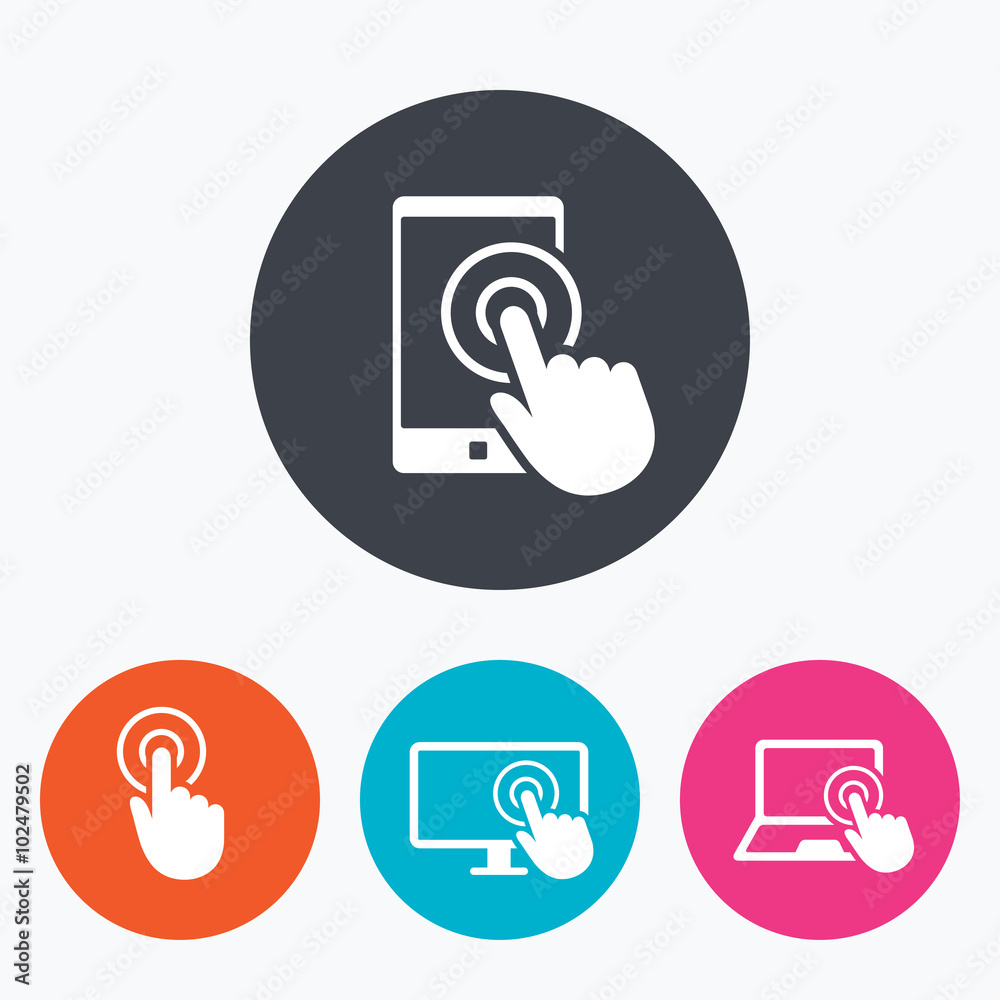 Touch screen smartphone. Hand pointer symbols. Stock Vector | Adobe Stock