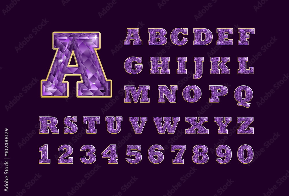 Stylized vector sparkling jeweled Amethyst precious stone fancy latin ...