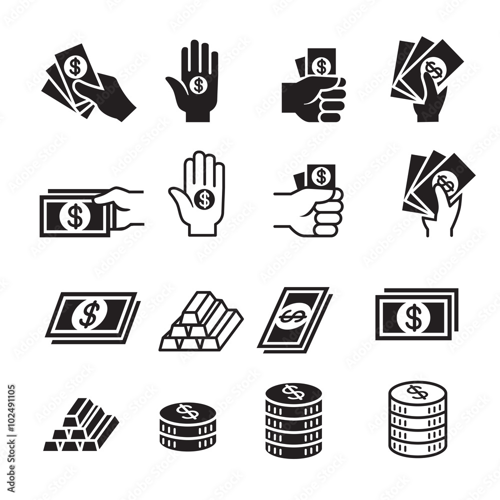 Hand and money icon set Stock Vector | Adobe Stock