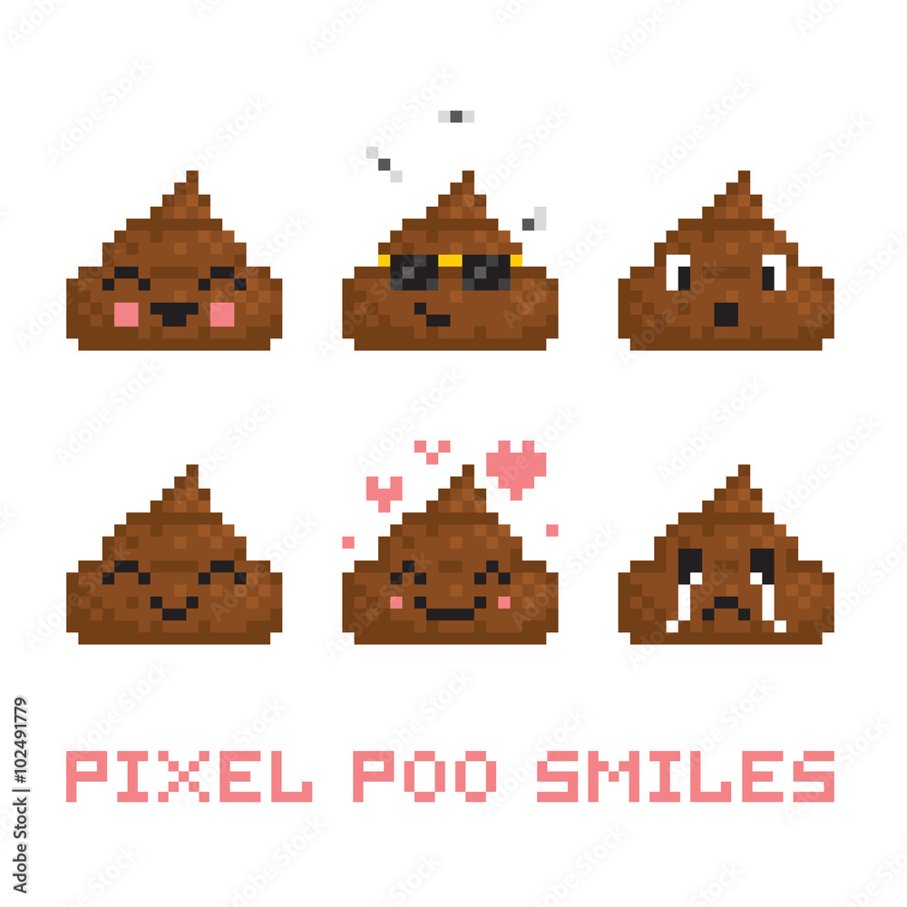 Pixel art style poo smile vector set Stock Vector | Adobe Stock