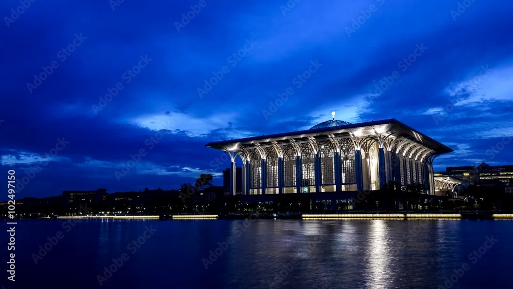 Time lapse during sunrise over Tuanku Mizan Zainal Abidin Mosque. Also ...