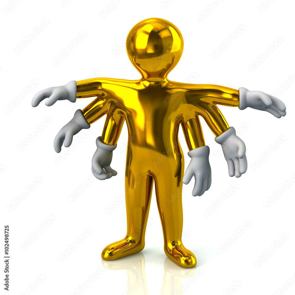 Golden cartoon character man with six hands Stock Illustration | Adobe ...
