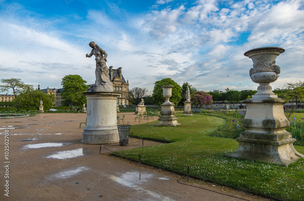 Classical statues adorn the public parks and gardens of Paris, France ...