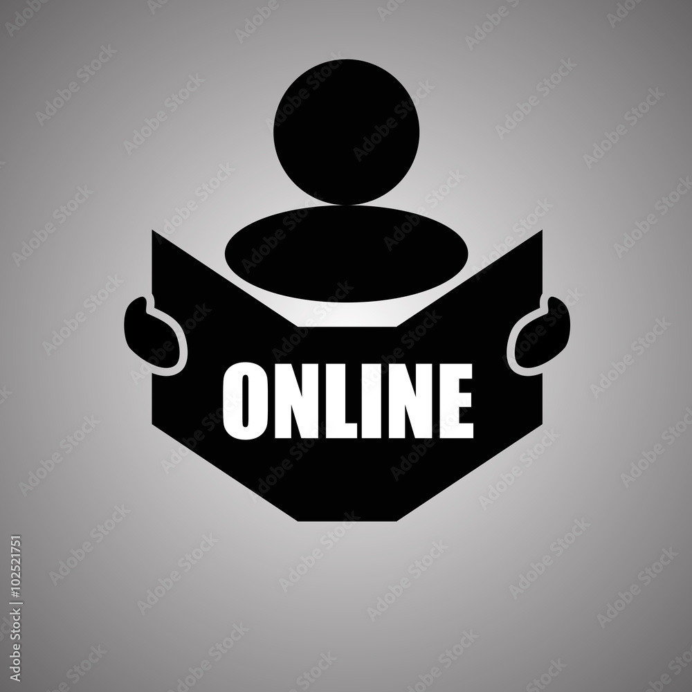 New concept of ONLINE symbol : Book, Magazine, Ebook reader, student ...