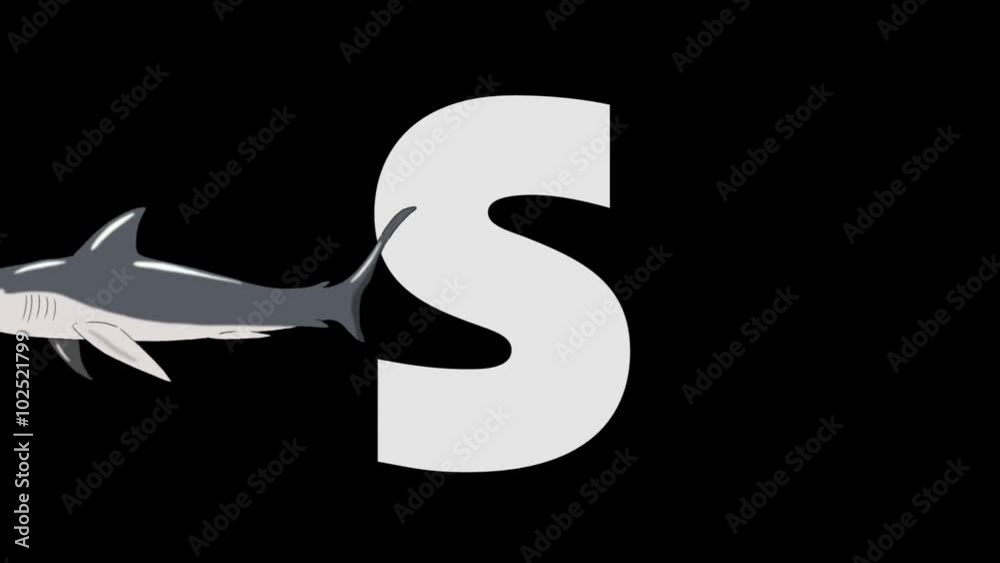 Letter S and Shark (background) Animated animal alphabet. HD footage ...