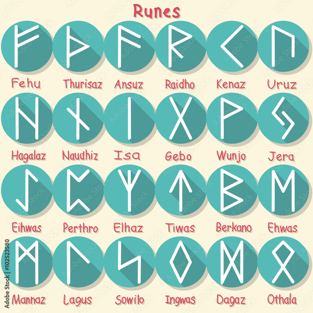 Set of Elder Futhark (Old Norse/Scandinavian runes) in trend flat style ...