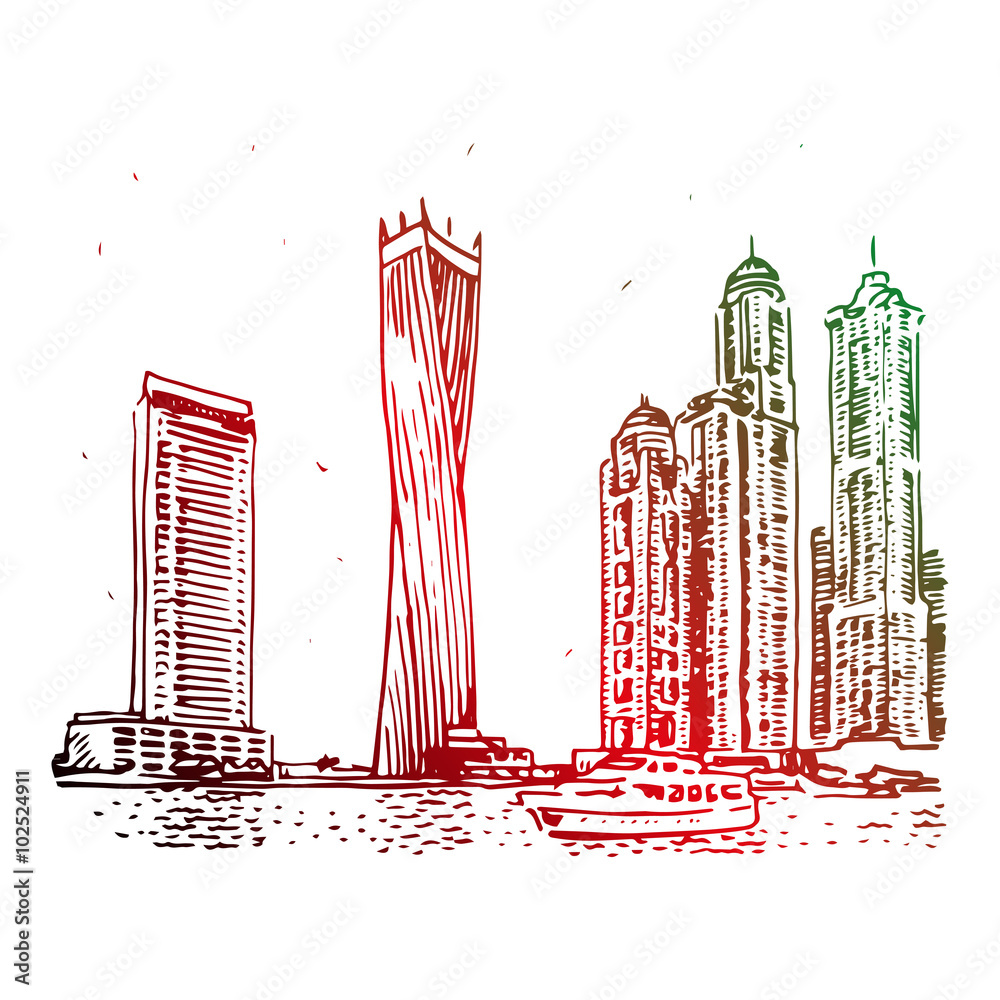 Cayan Tower, known as Infinity Tower. Modern buildings in Dubai Marina ...