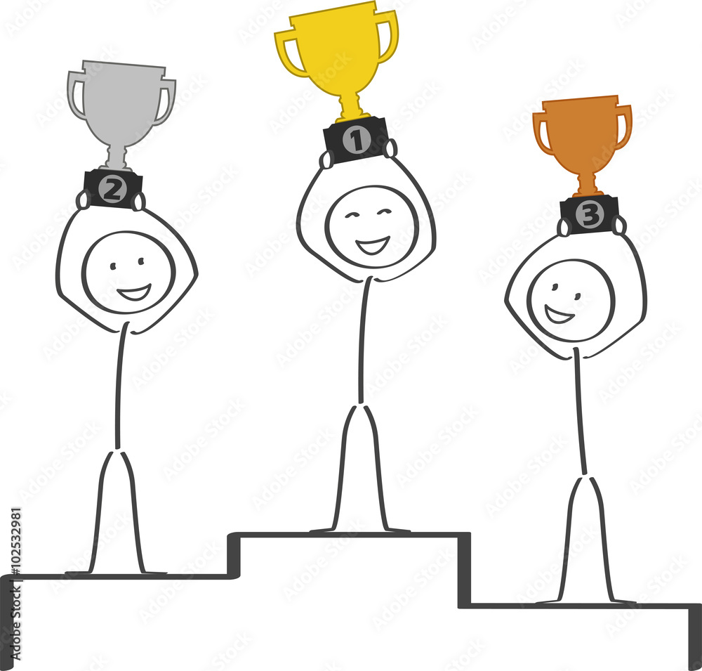 Vecteur Stock Drei Strichmännchen auf dem Siegertreppchen | Adobe Stock