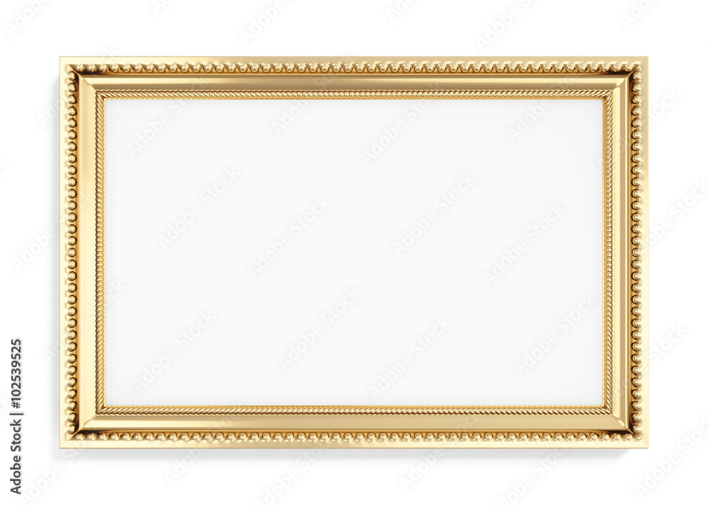 Gold rectangular frame isolated on white background. 3d renderin Stock ...