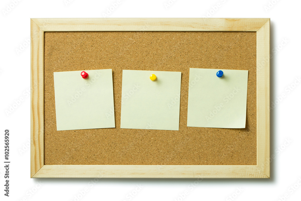 Blank post it notes on a cork notice board Stock Photo | Adobe Stock