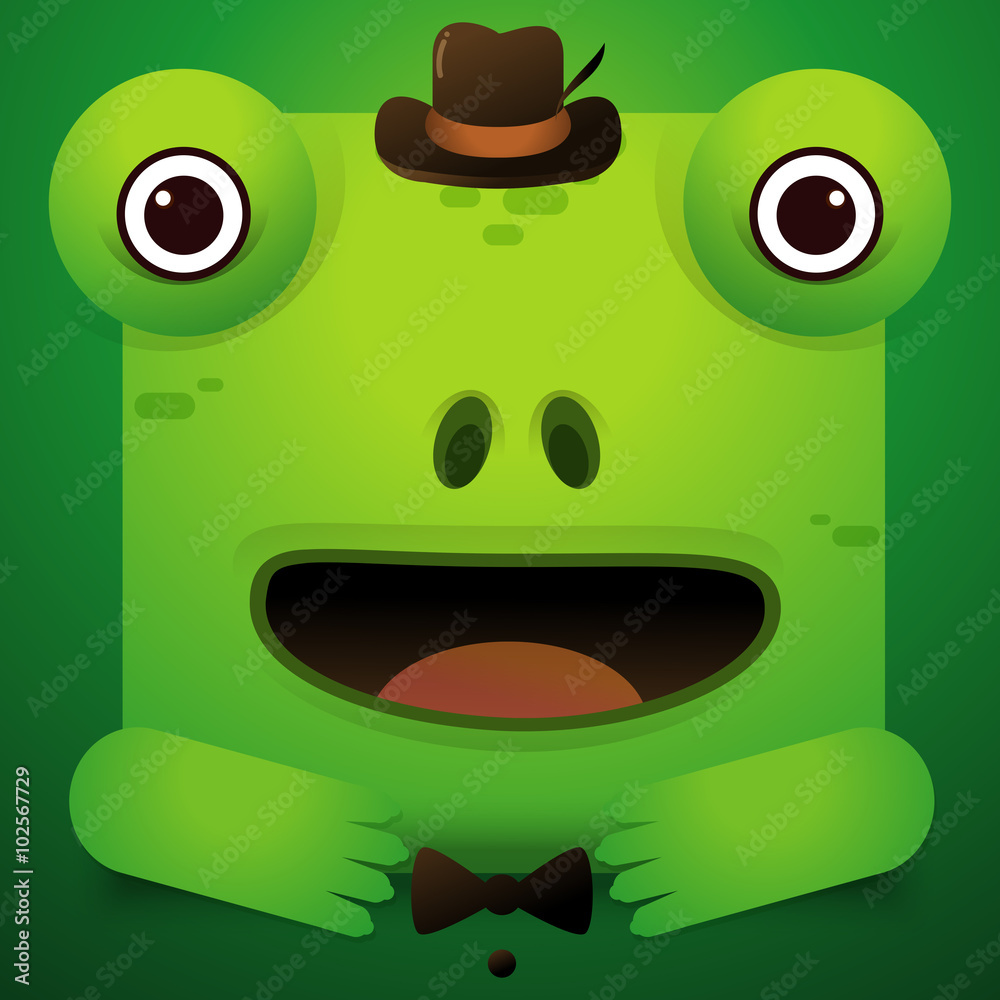 Cute green tree frog cartoon/Vector Frog Character Icon square style ...