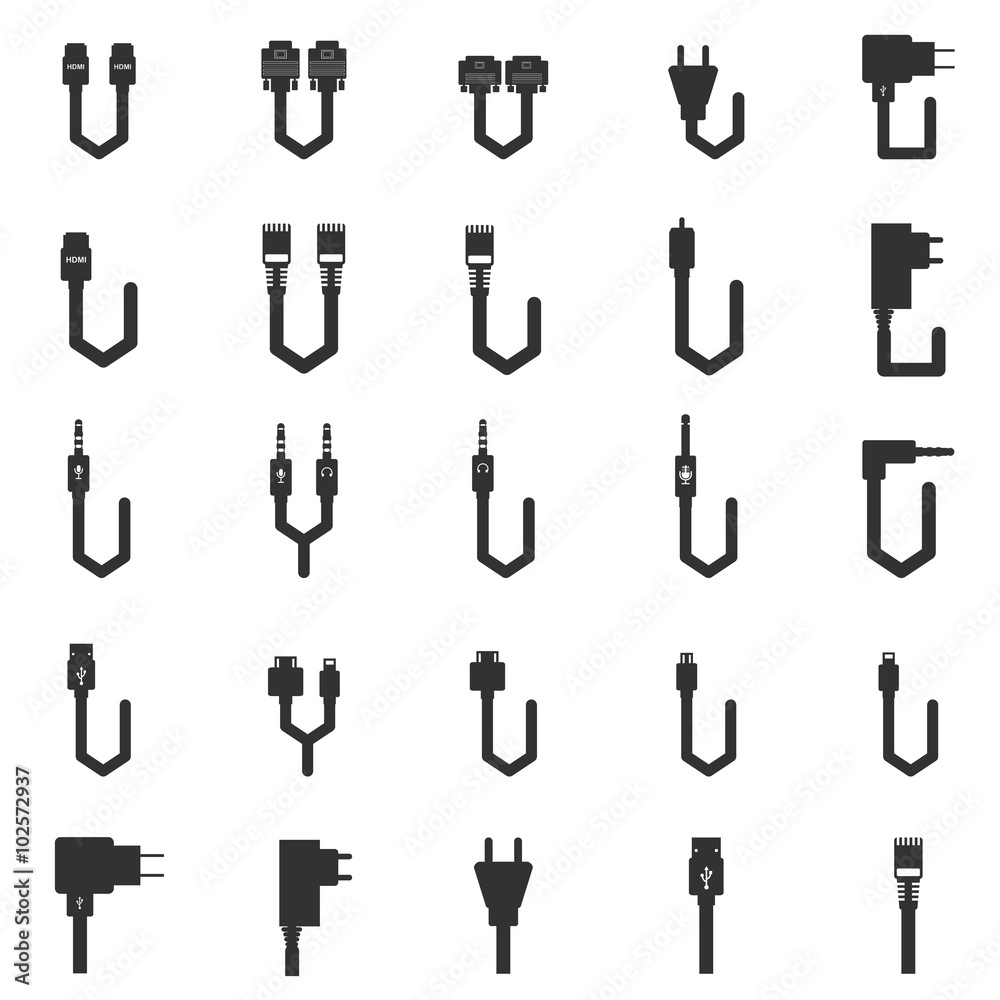 Plug Wire Cable Icon silhouette vector set Stock Vector | Adobe Stock