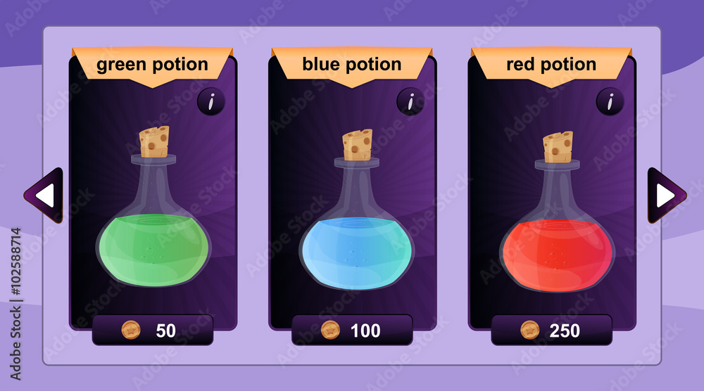 Interface game design resource includes game bottles of elixirs and ...
