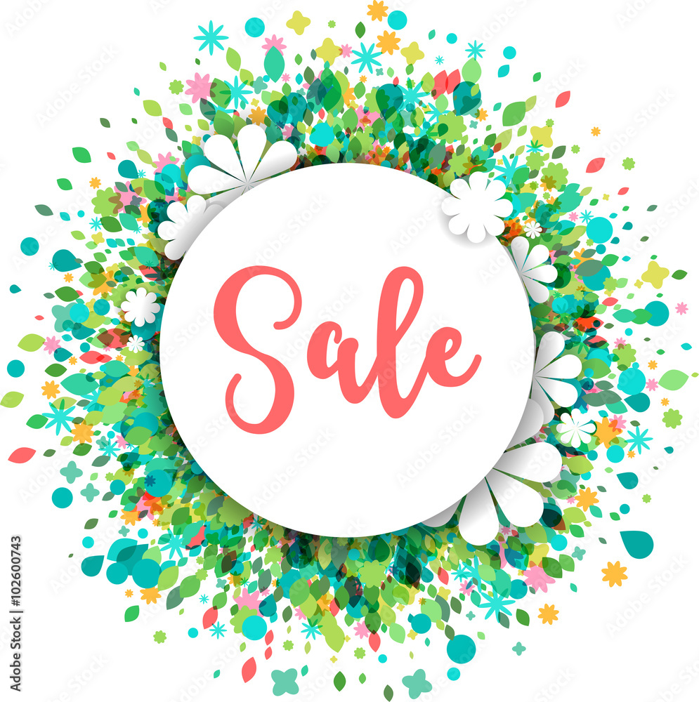 Sale greeting card, poster with flowers Stock Vector | Adobe Stock
