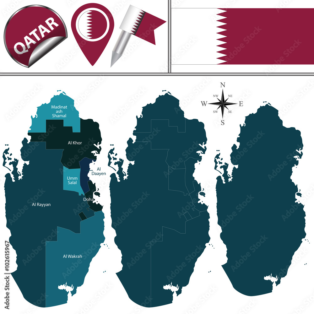 Map of Qatar with named municipalities Stock Vector | Adobe Stock