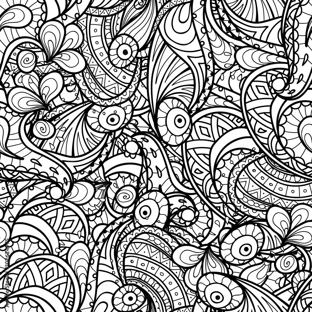 Vector doodle seamless pattern. Coloring book for adult and children ...