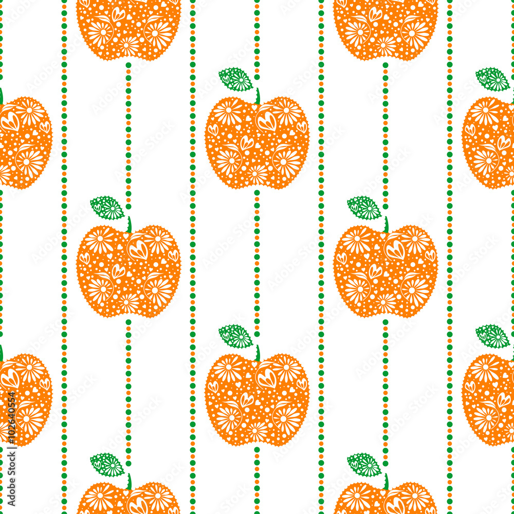 Seamless vector pattern, bright fruits symmetrical background with red ...