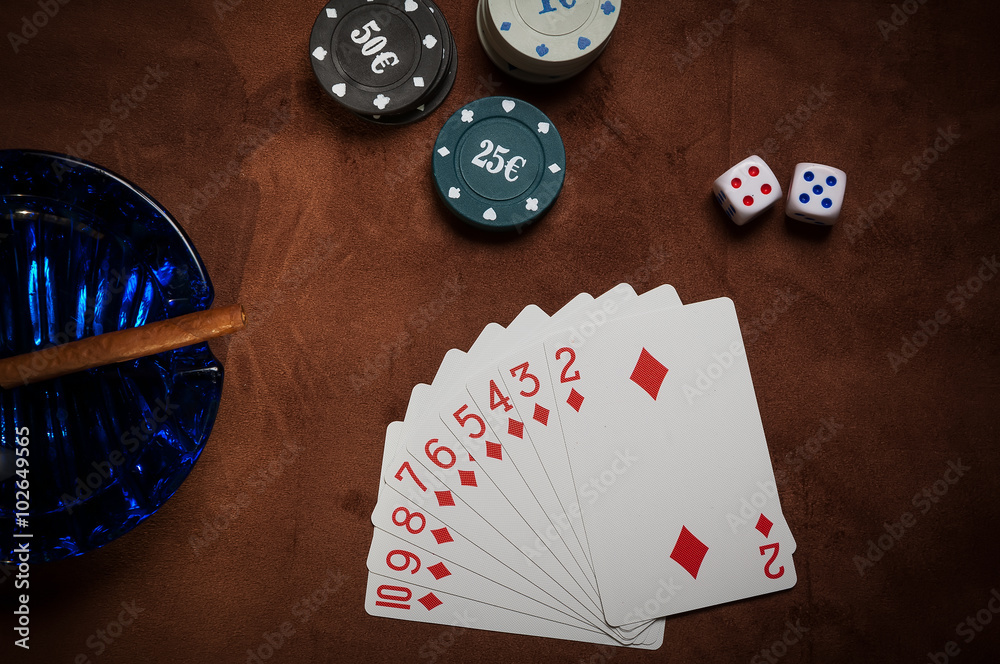 Poker chips and generic playing cards Stock Photo | Adobe Stock
