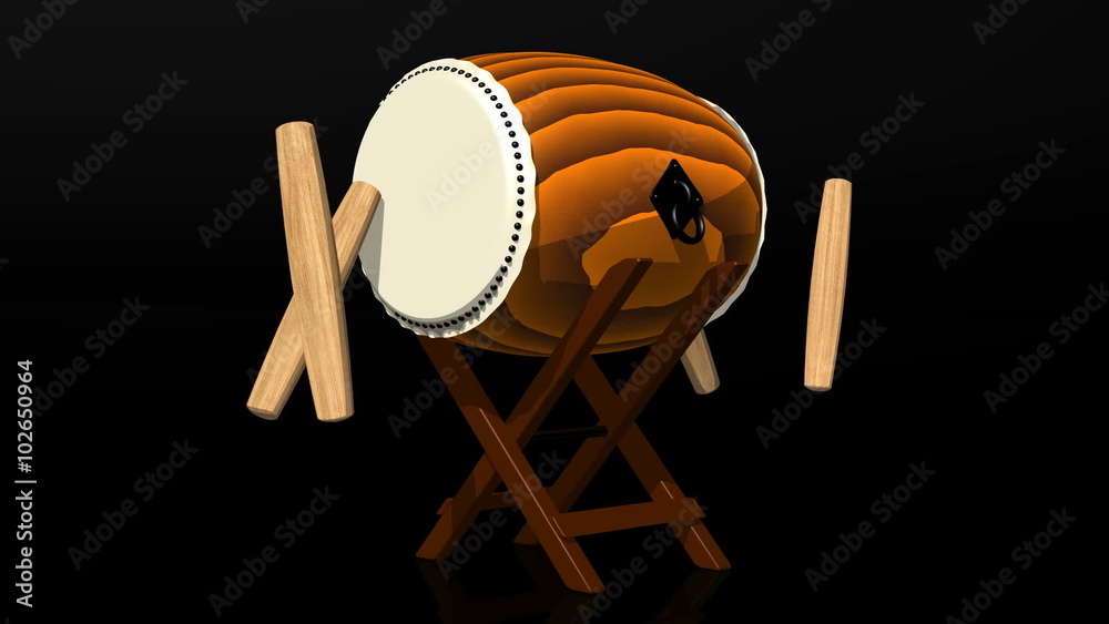 Loopable Asian Drum And Sticks On Black Background.Loop able 3D toon ...